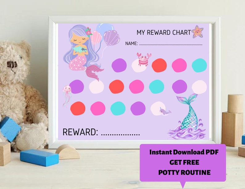 Printable Reward Chart - Mermaid- Girl Potty Training Chart - Behaviour ...