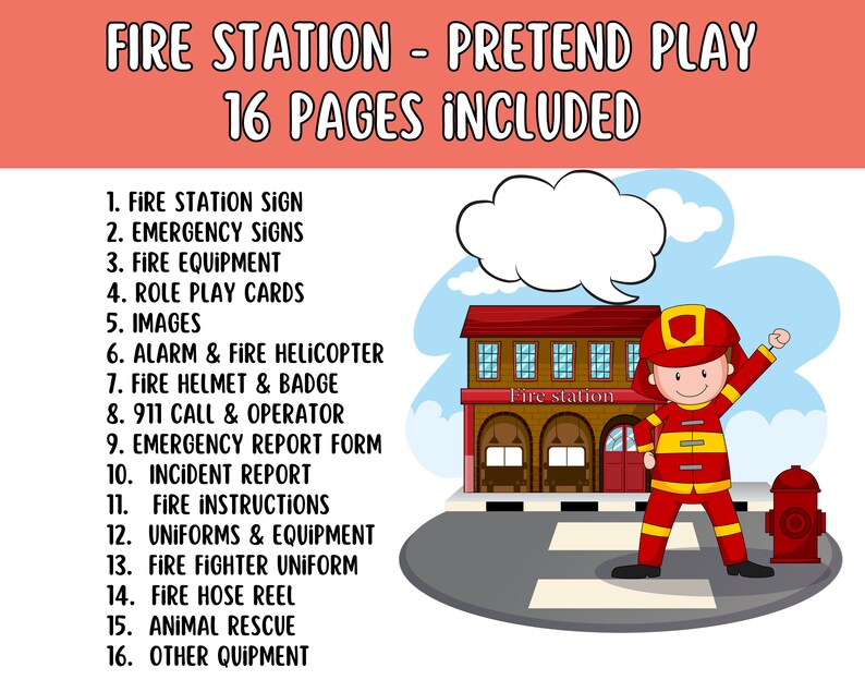Fire Safety Learning Activity, Fire Station Pretend Play Printable ...