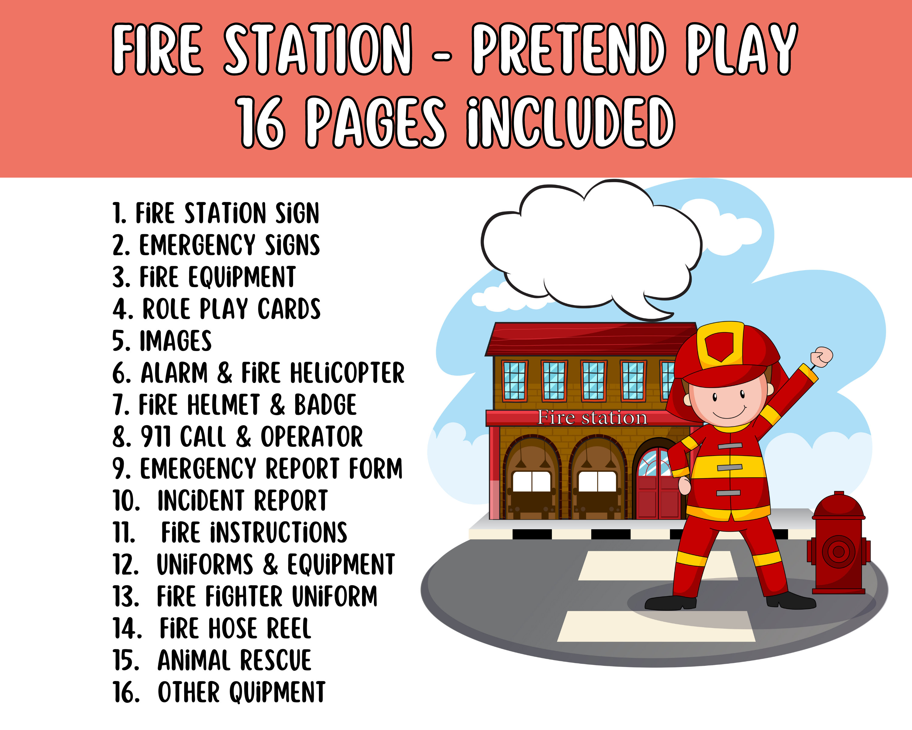 Fire Safety Learning Activity, Fire Station Pretend Play Printable ...