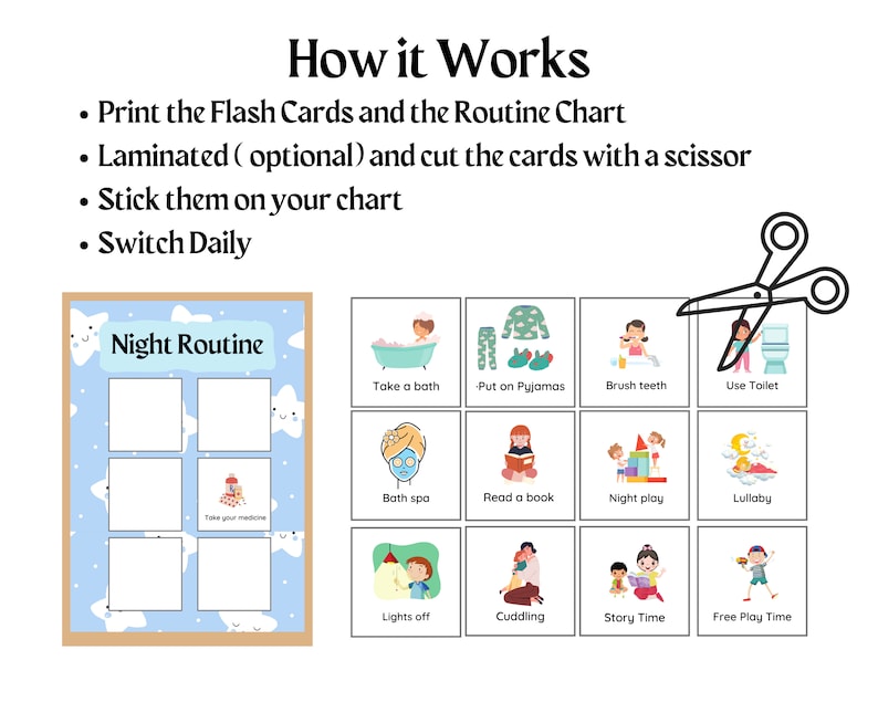 36 Kids Evening Bedtime Routine Flashcards, Kids Activity Chart ...