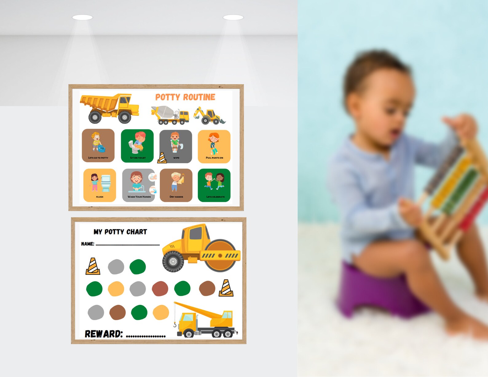 Printable Reward Chart Construction Theme Potty Training Chart Potty ...