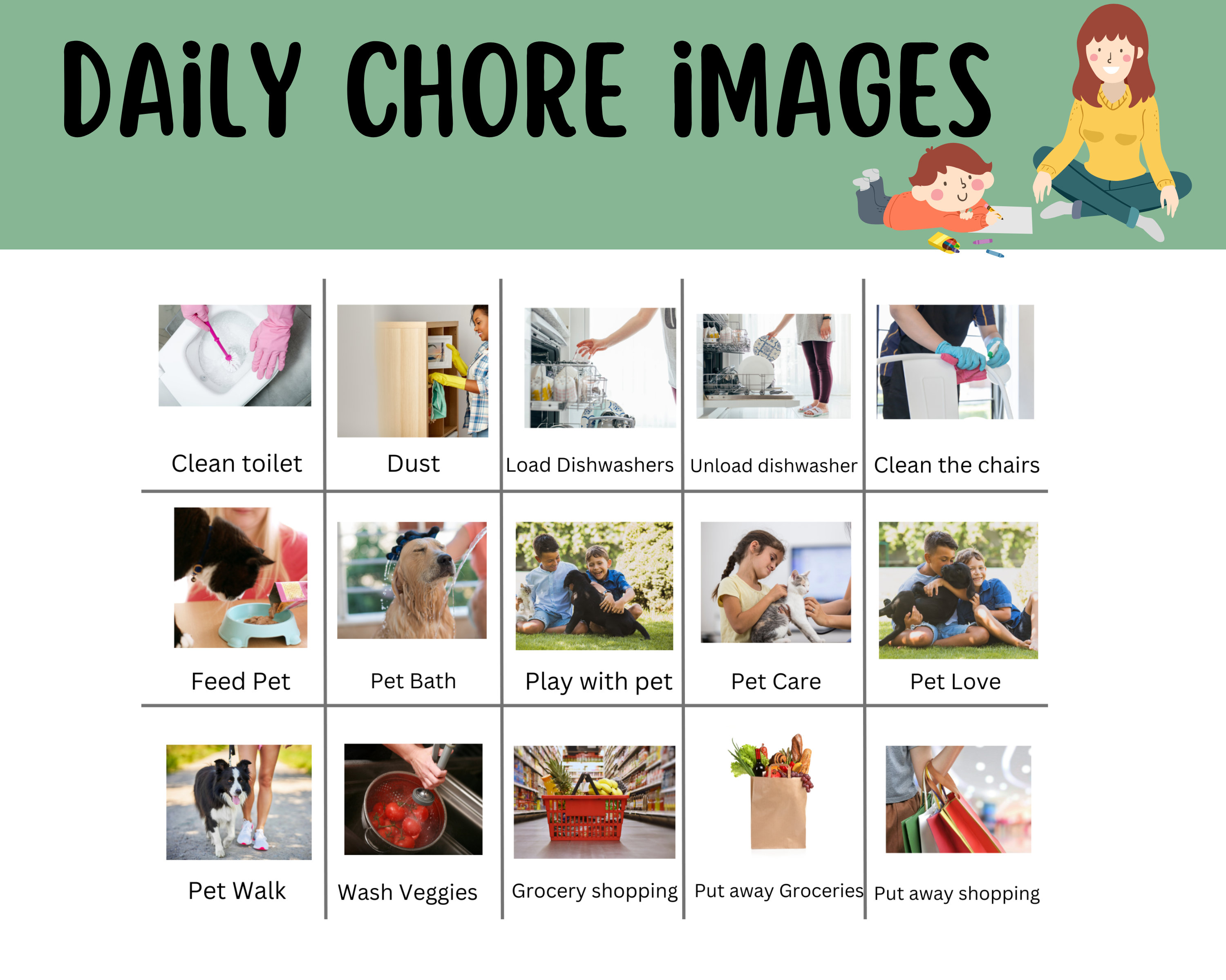 180 Chore Pecs REAL IMAGES+ 4 Choice Boards, Daily Chore Cards,toddler ...