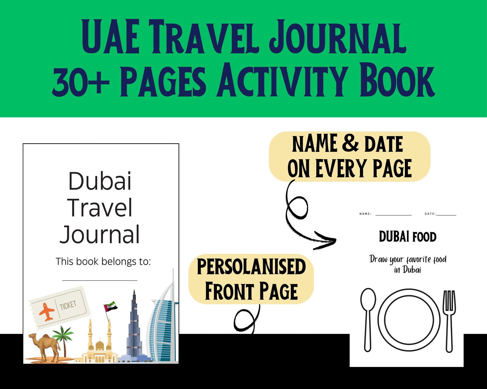 Dubai & UAE Kids Travel Journal | Printable Activities | Learning Games ...