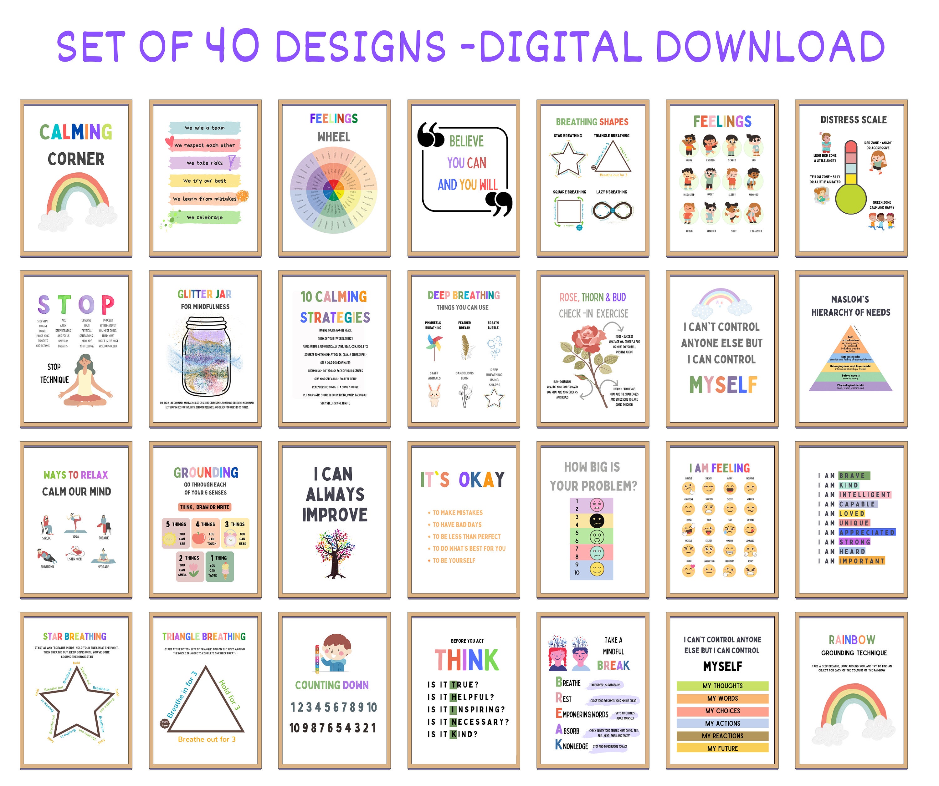 Calm Corner Posters - Feelings Wheel-breathing Shapes- Calming ...