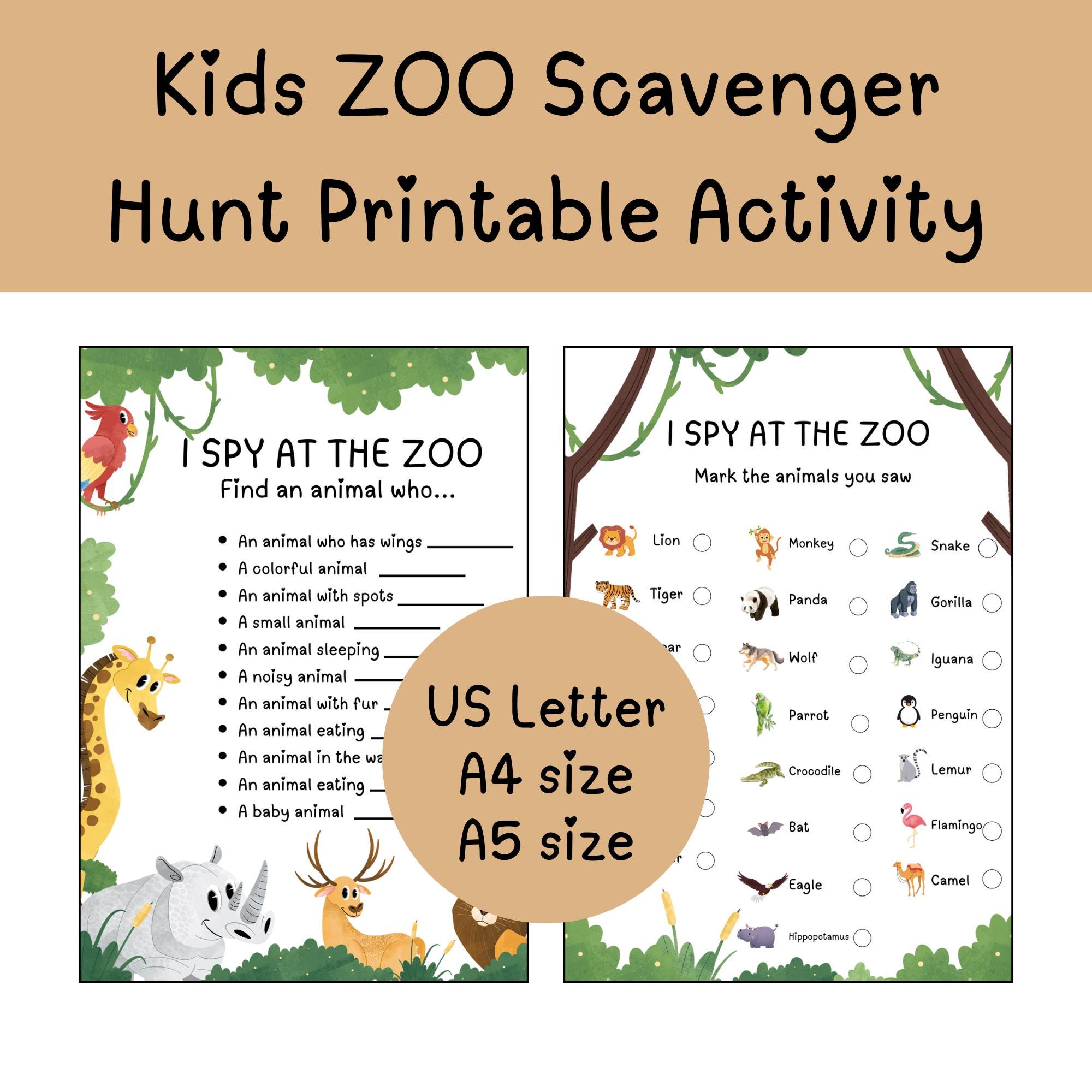 Kids Zoo Scavenger Hunt Printable Activity, I Spy at Zoo Homeschool ...