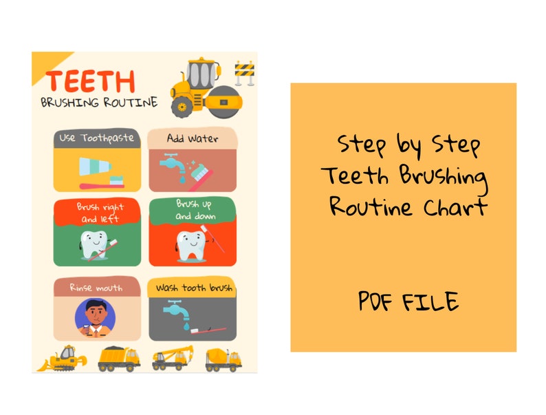Teeth Brusing Chart Toddler Routine Construction Vehicles - Etsy Canada