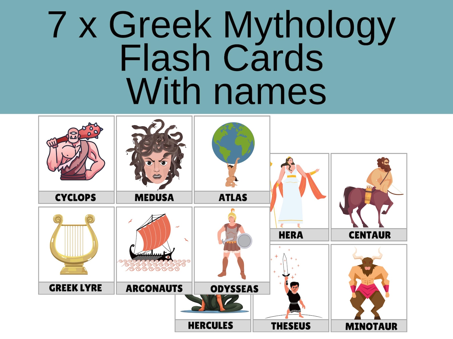 Greek Gods and Myths Learning Pack – 24 Printable Flashcards for Kids ...