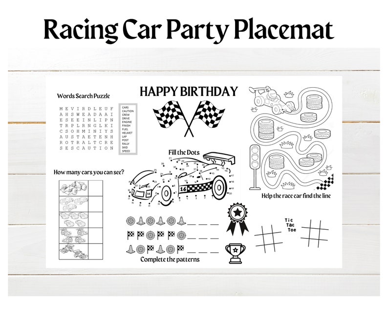 Racing Car Party Placemat | Printable Formula 1 Party Coloring Page ...