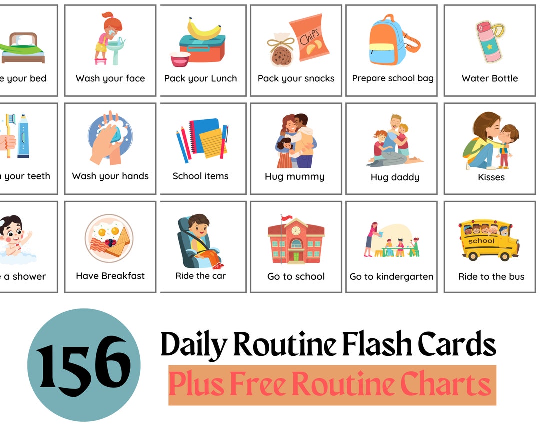 156 Picture Routine Cards for Kids + 4 Routine Chart ,visual Schedule ...