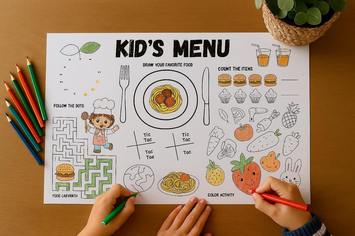 Printable Kids Activity Placemat | Restaurant Template| Kid's Screen ...