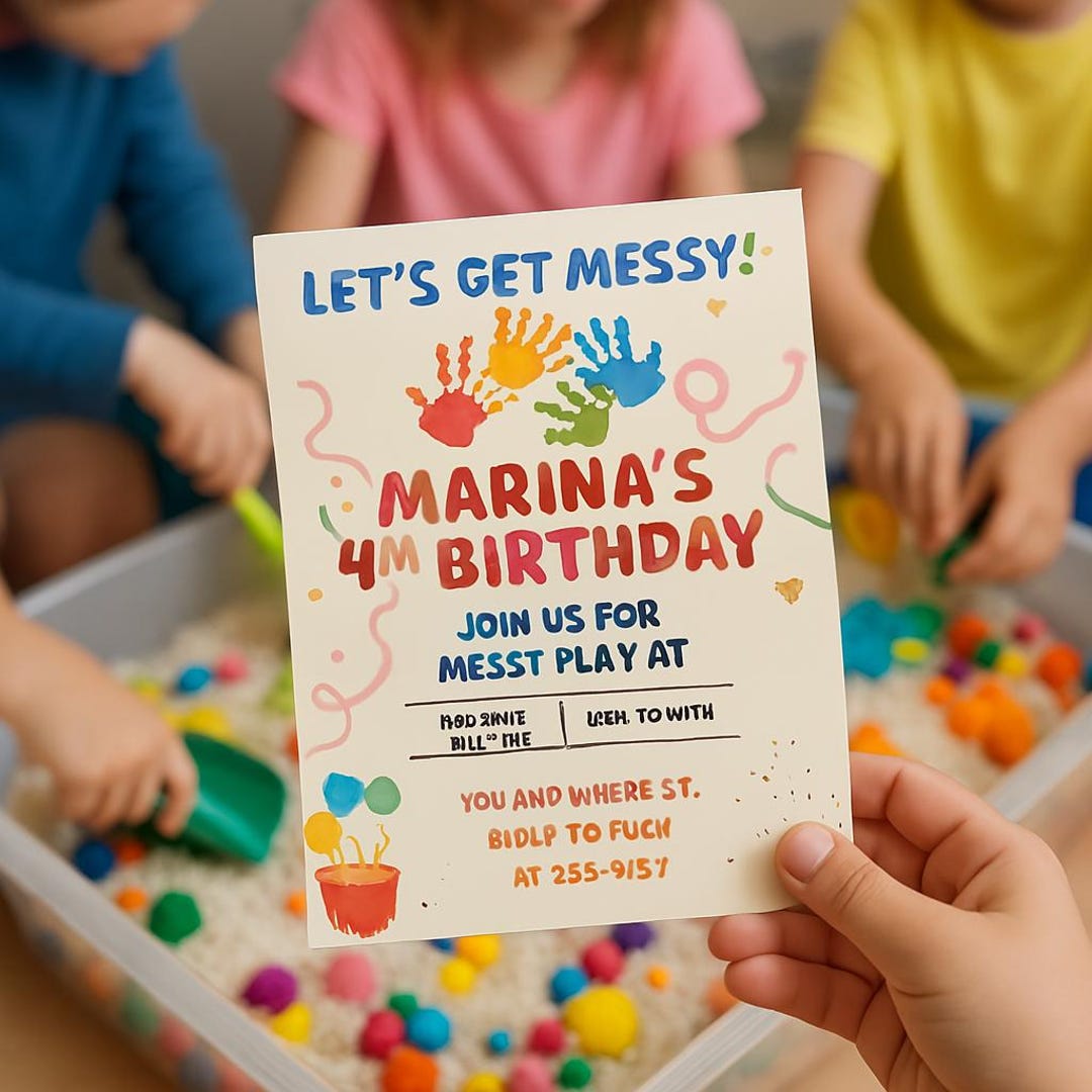 Let's Get Messy | Editable Birthday Invitation | Sensory Bin Activities ...
