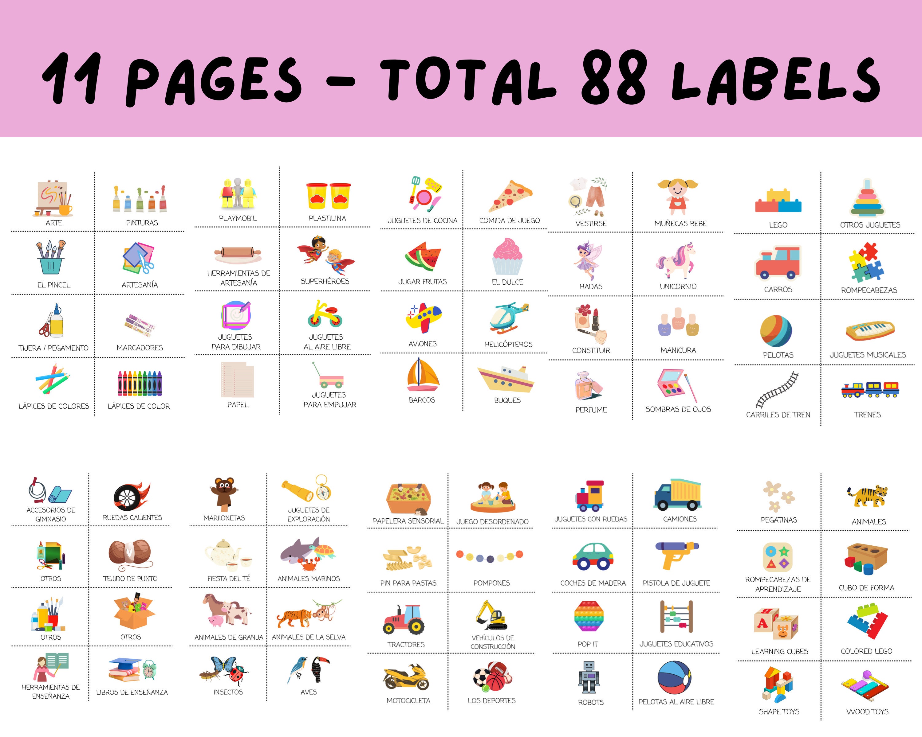 Toy Storage Labels Spanish, Etiquetas Español Niños, Toy Trofast Bin ...