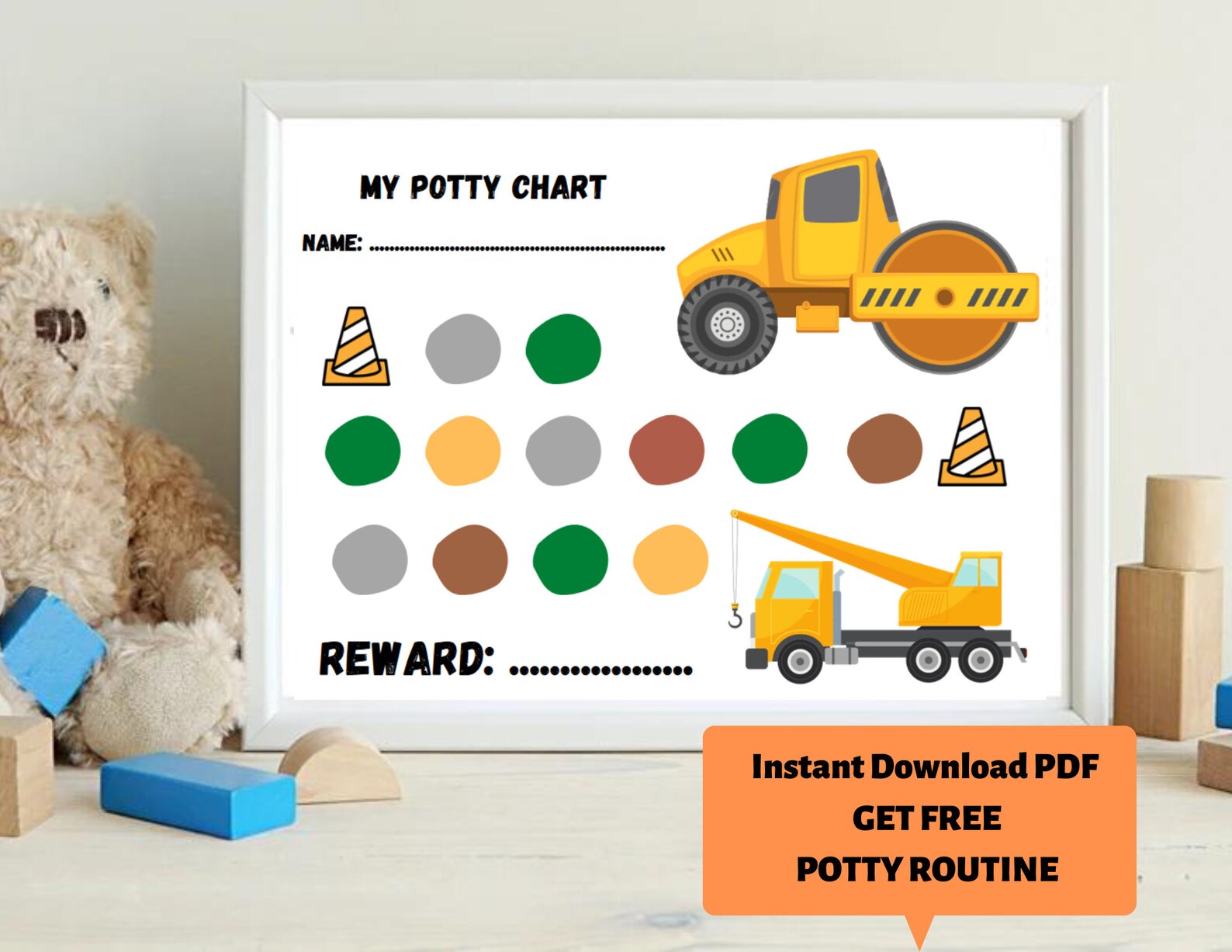 Printable Reward Chart Construction Theme Potty Training Chart Potty ...