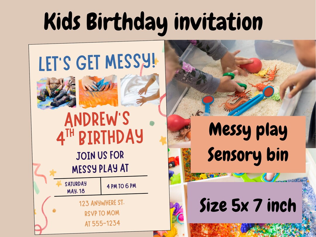 Let's Get Messy | Editable Birthday Invitation | Sensory Bin Activities ...
