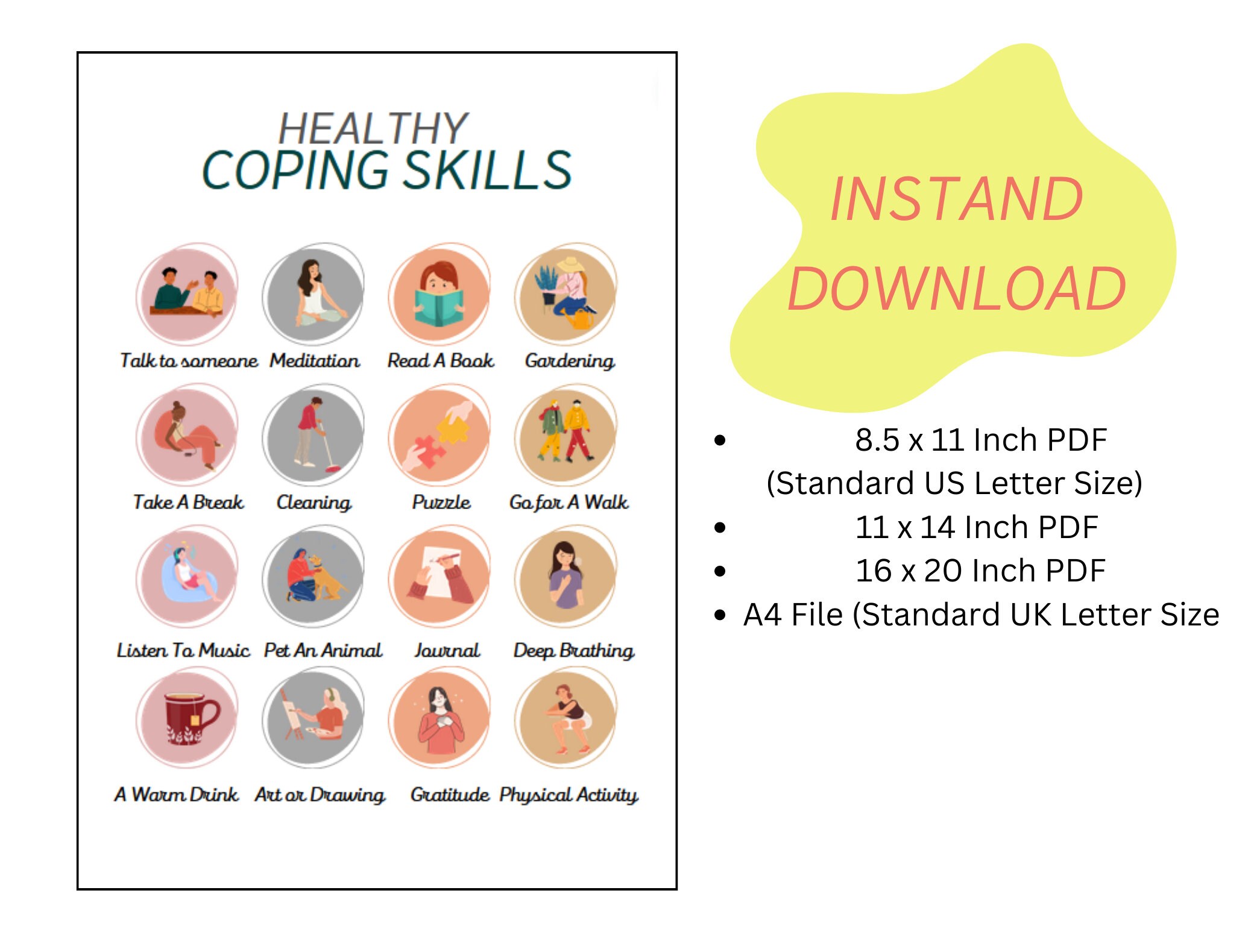 Healthy Coping Skills Poster Counselling Decor Psychology - Etsy