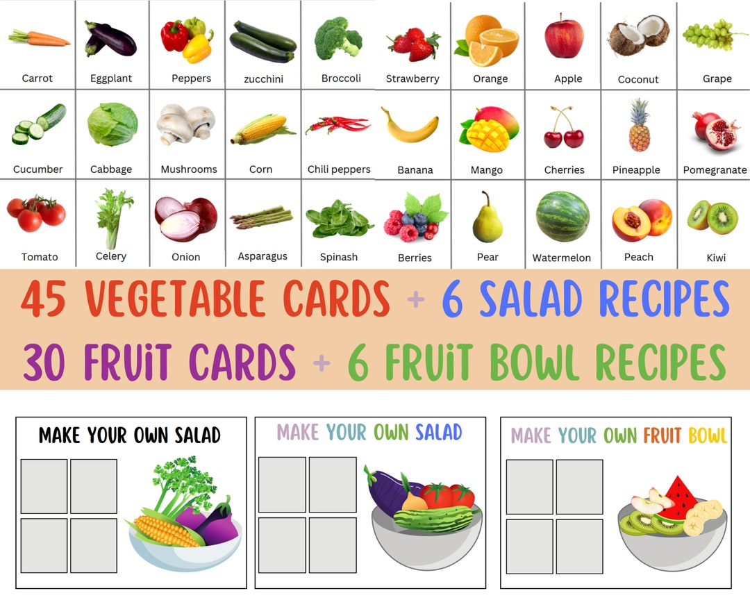 48 Vegetables Real Pictures + 30 Fruit Cards & 12 PAGES Learning Game ...