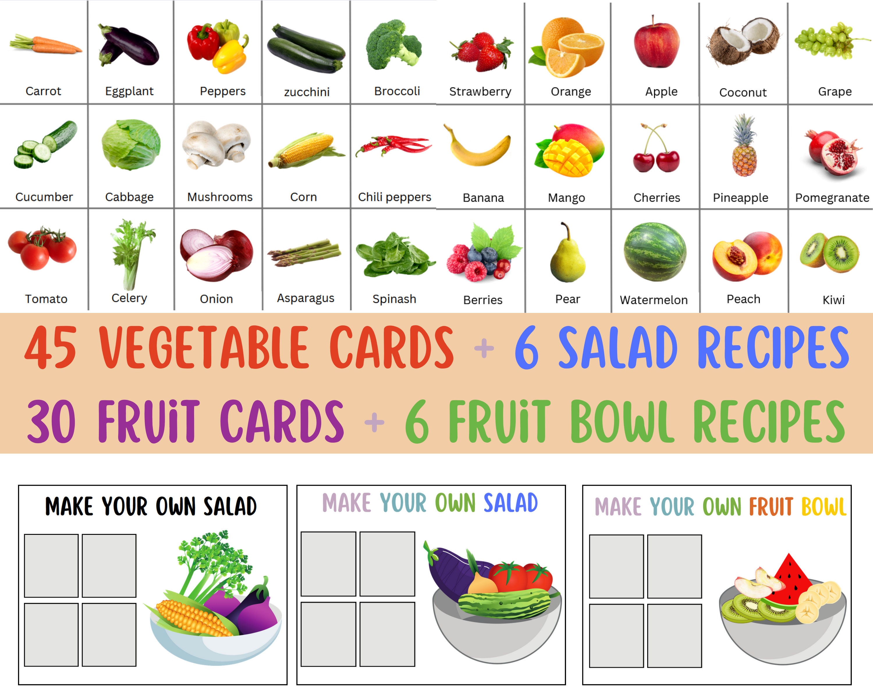 48 Vegetables Real Pictures + 30 Fruit Cards & 12 PAGES Learning Game ...