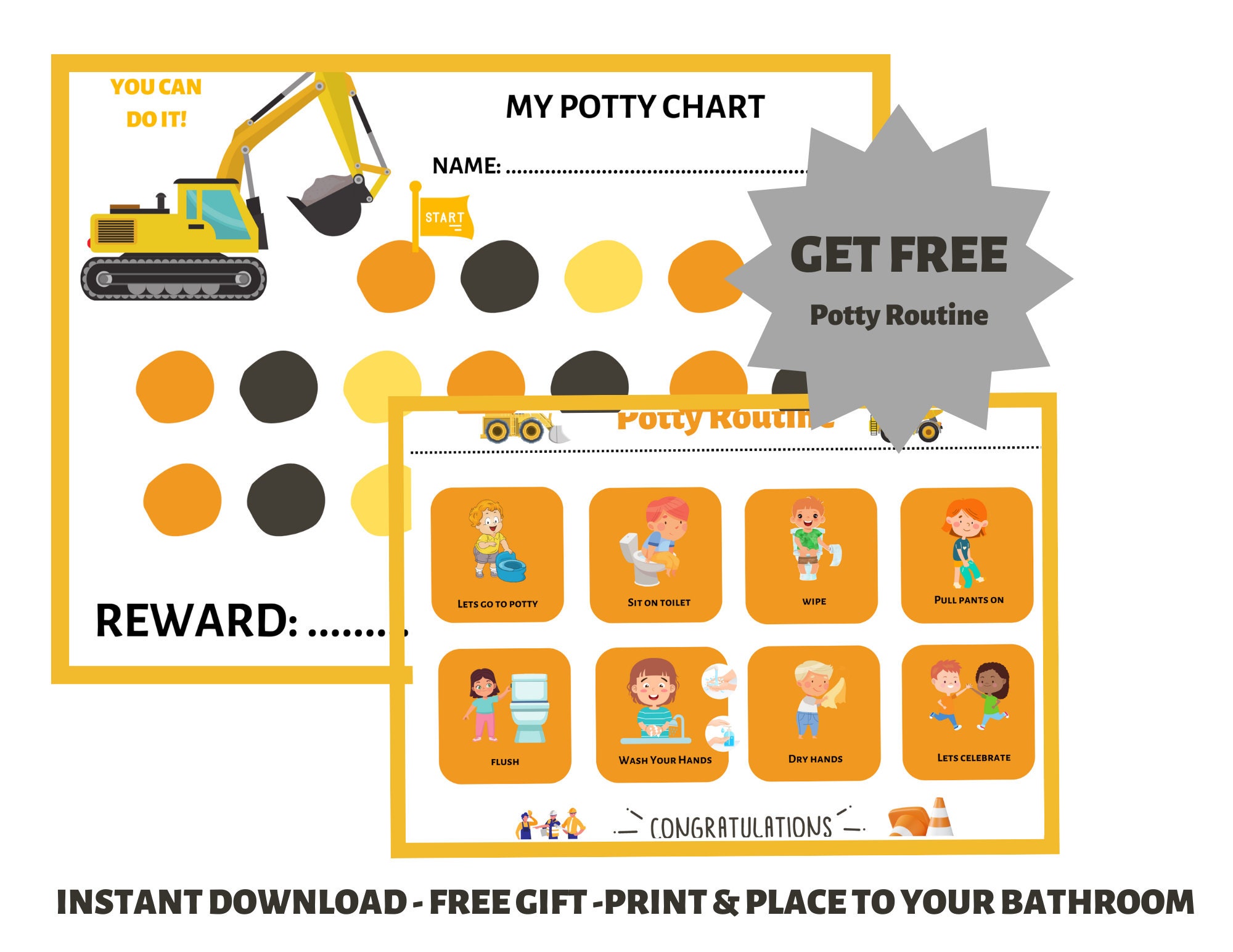 Printable Reward Chart for Kids - Construction Theme - Potty Training ...