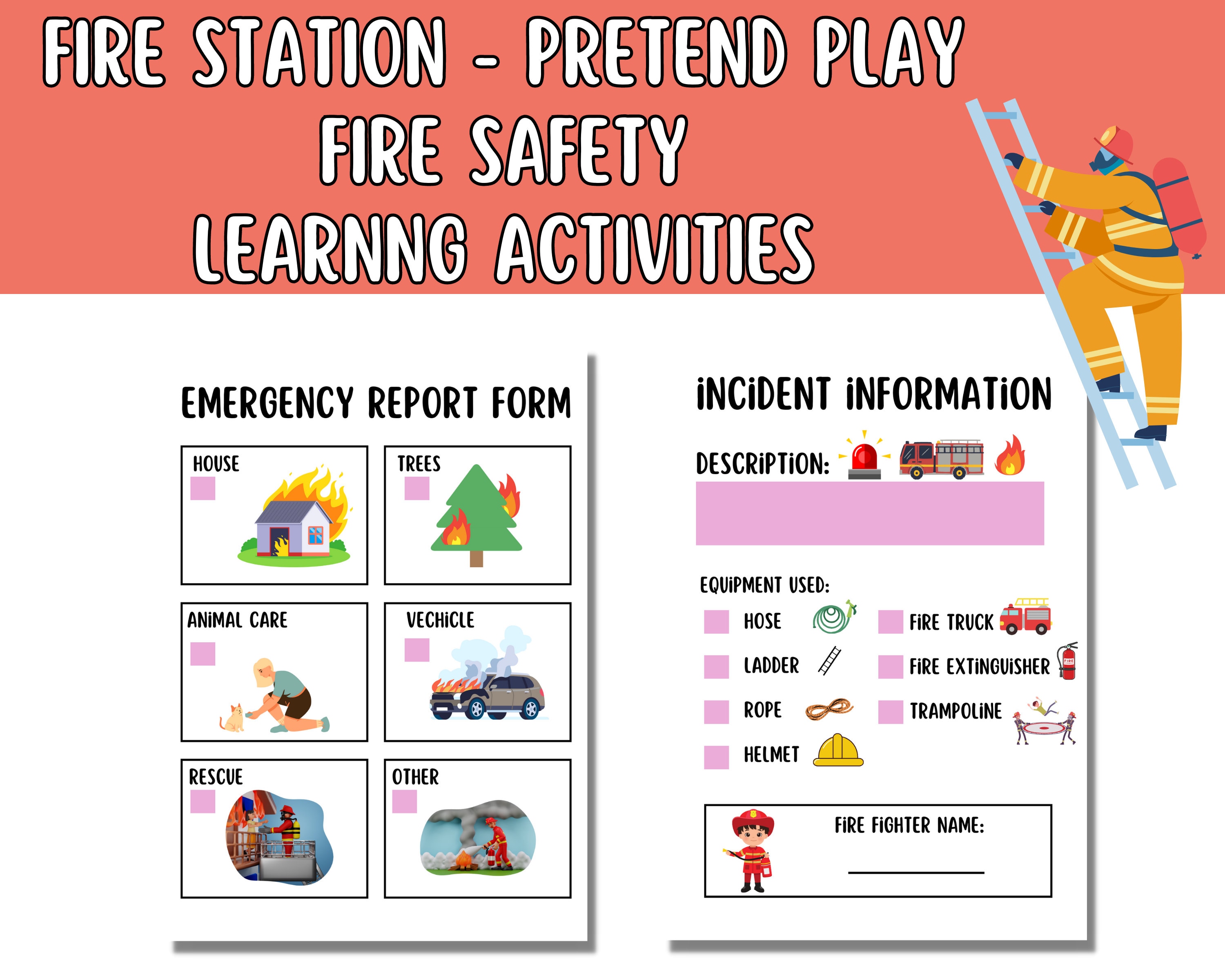 Fire Safety Learning Activity, Fire Station Pretend Play Printable ...