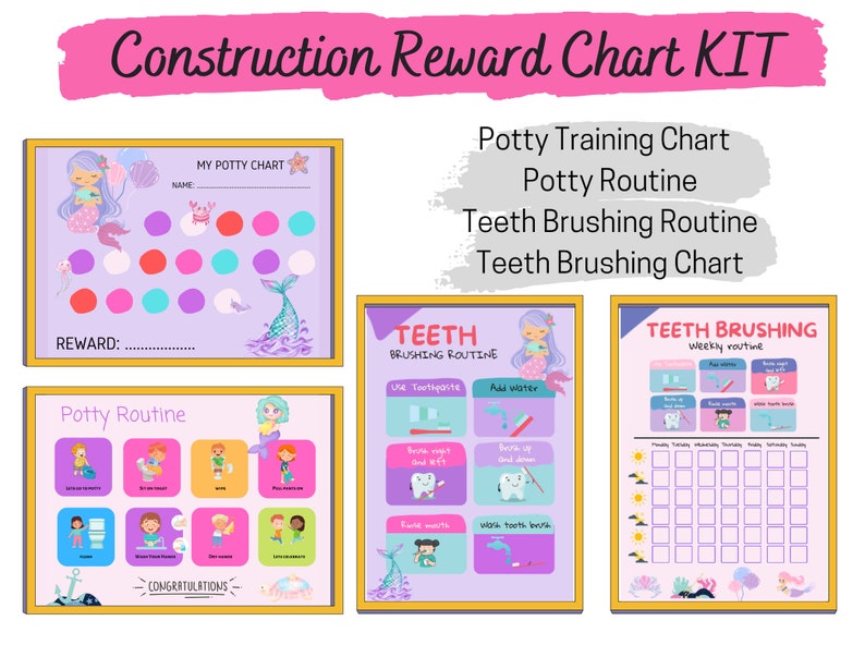 Reward Chart Kit- Mermaid Theme - Girl Potty Training Chart - Instant ...