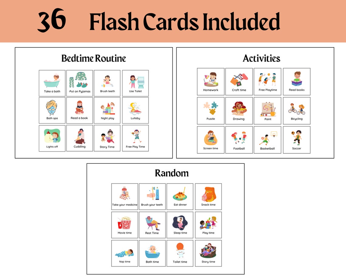 36 Kids Evening Bedtime Routine Flashcards, Kids Activity Chart ...