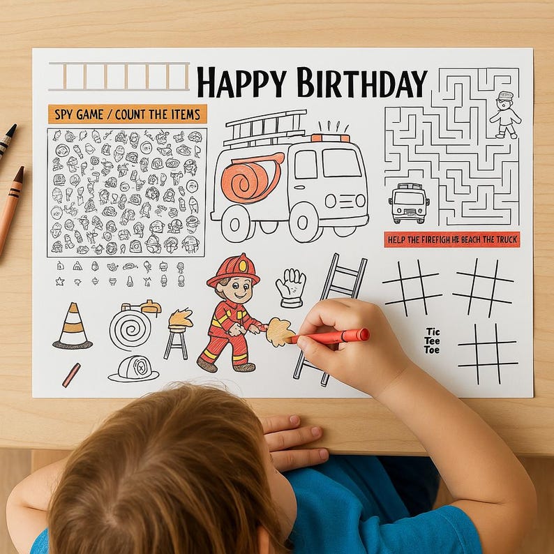Firetruck Printable Placemat | Firefighter Birthday Coloring Page ...