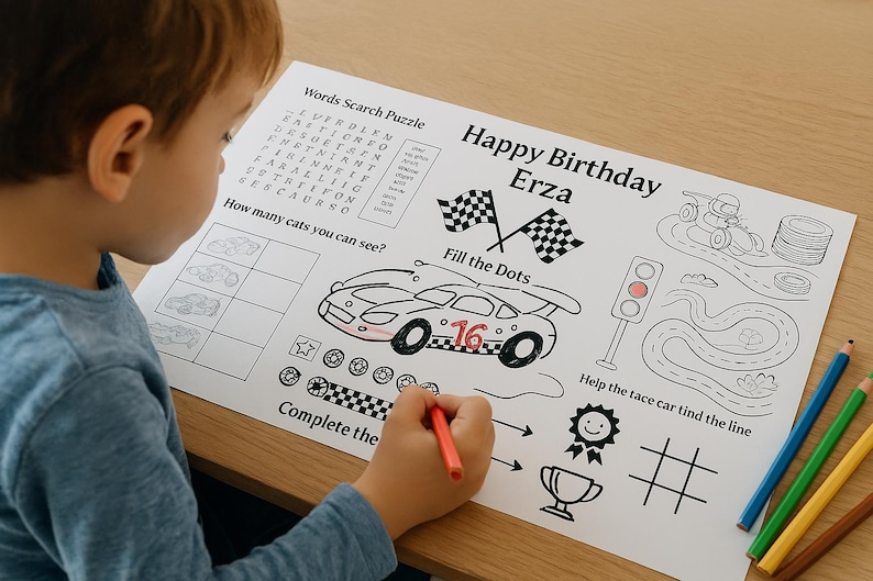 Racing Car Party Placemat | Printable Formula 1 Party Coloring Page ...
