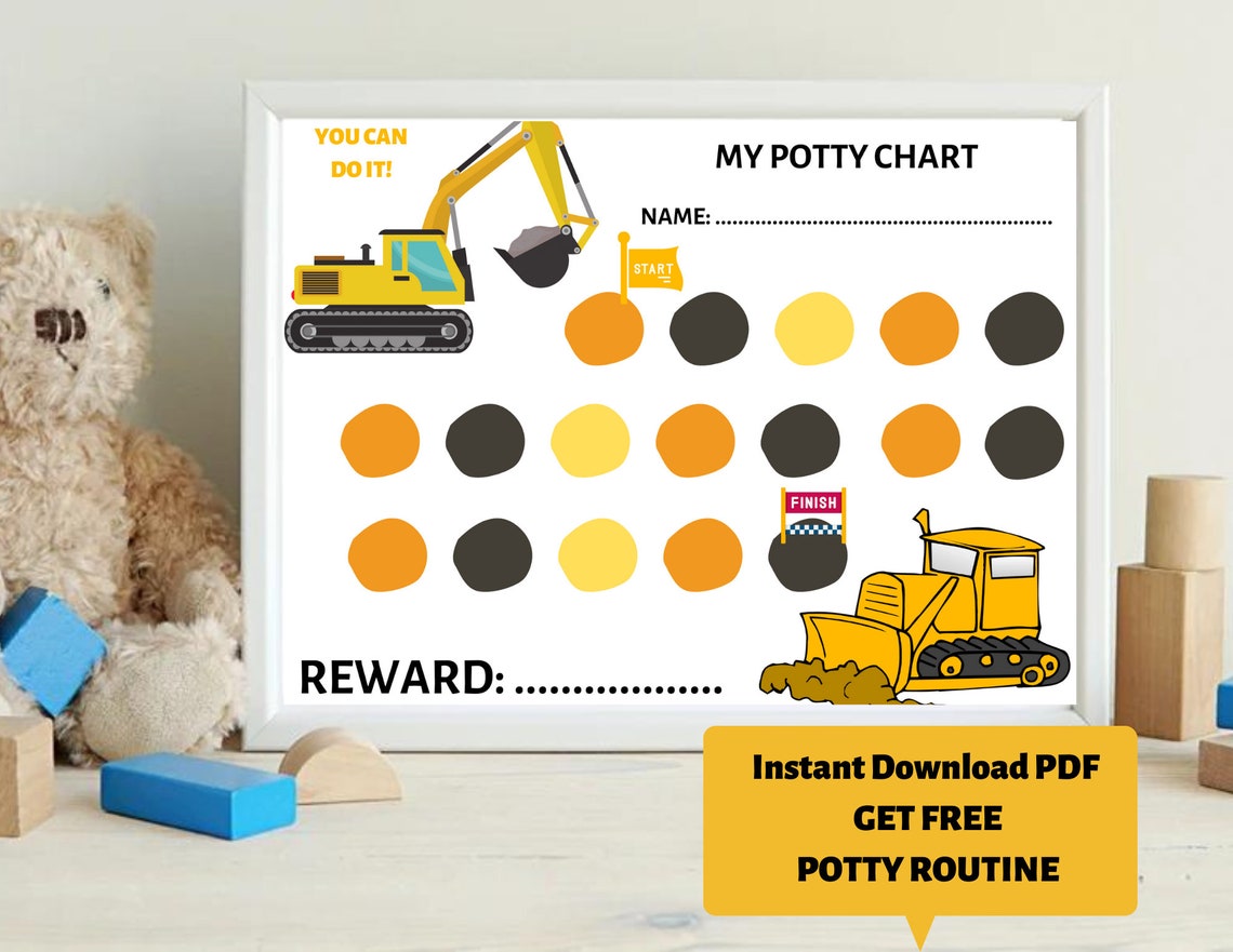Printable Reward Chart for Kids - Construction Theme - Potty Training ...