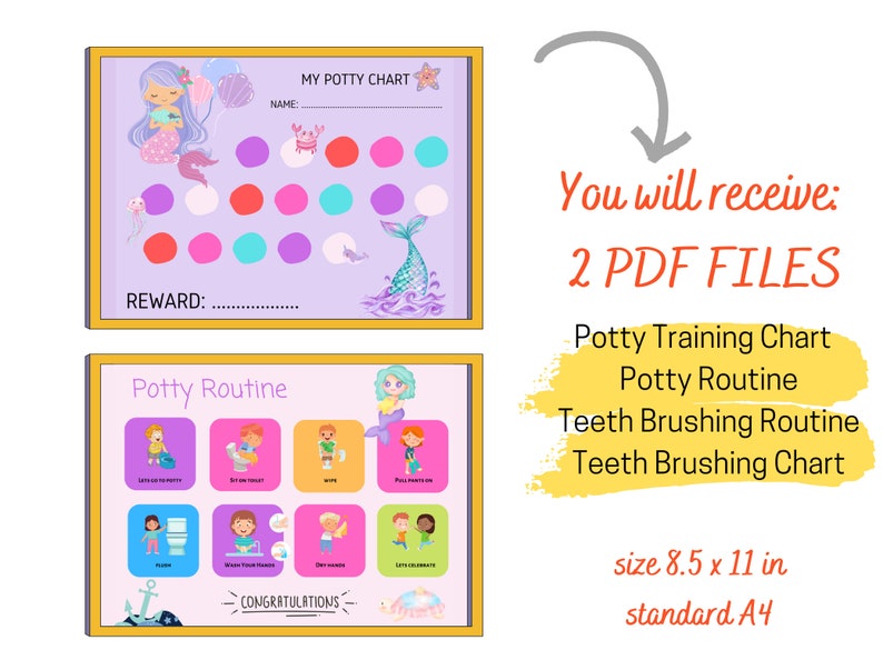 Reward Chart Kit- Mermaid Theme - Girl Potty Training Chart - Instant ...