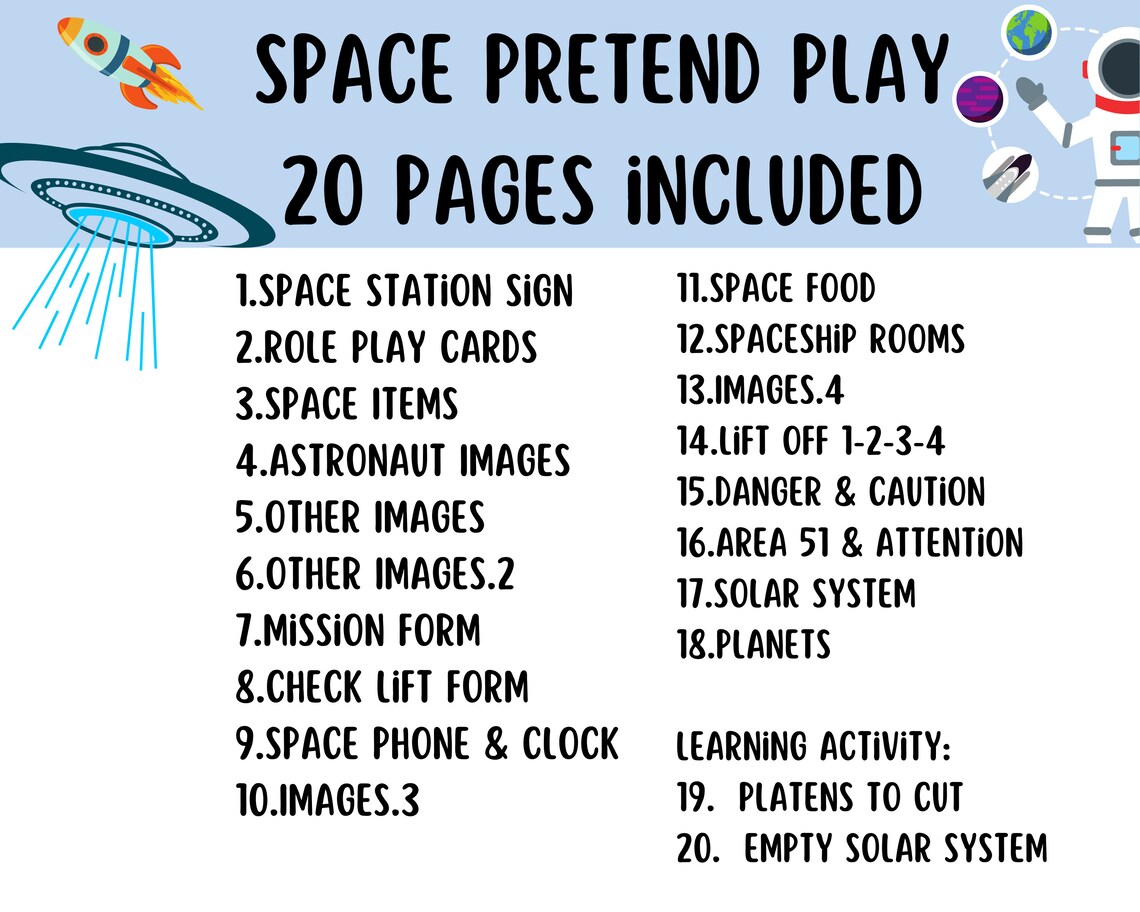 Space Station Pretend Play Printable, Space Dramatic Play, Kids Daycare ...