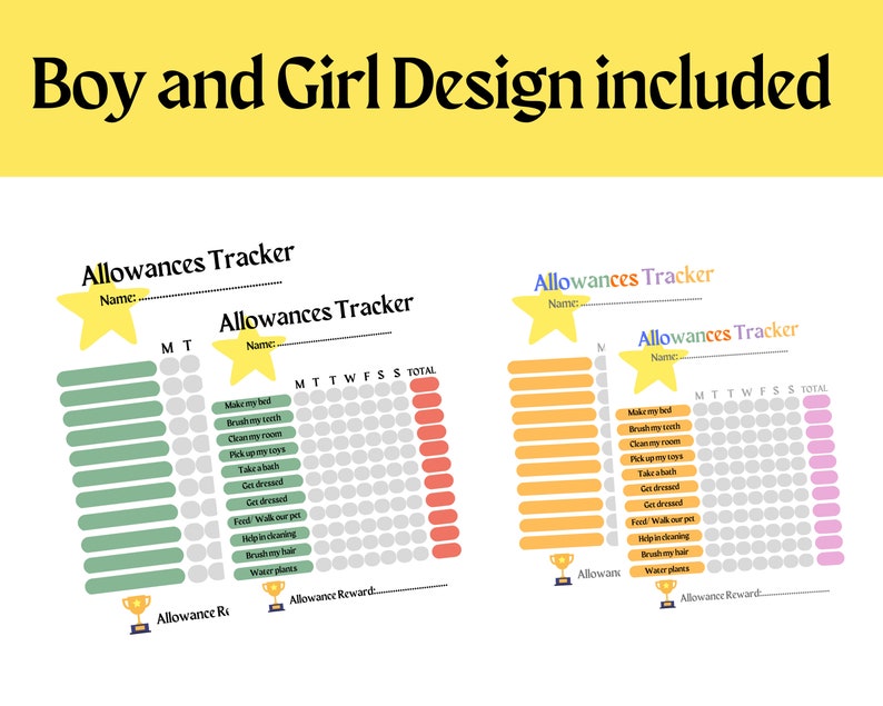 Allowance Tracker for Kids - Printable Weekly Allowance Chore Chart ...