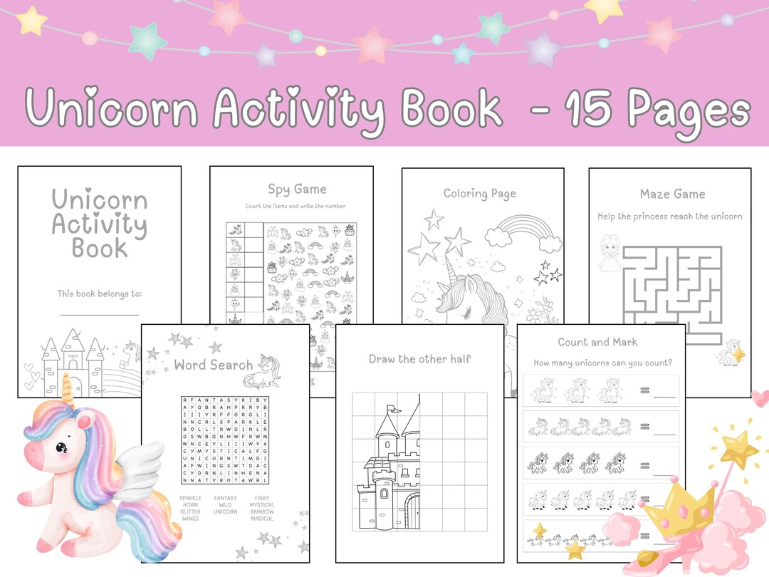 Personalized Unicorn Girl Activity Sheets, Unicorn Coloring Pages ...