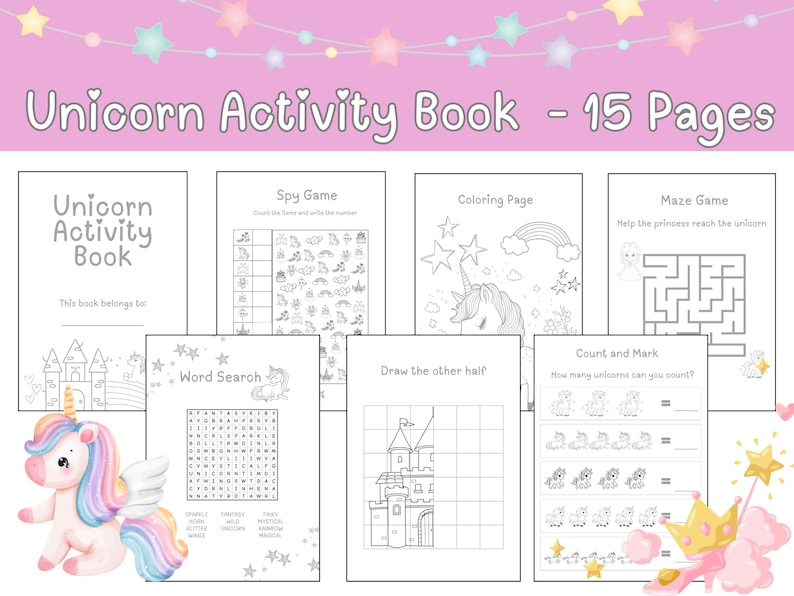 Personalized Unicorn Girl Activity Sheets, Unicorn Coloring Pages ...
