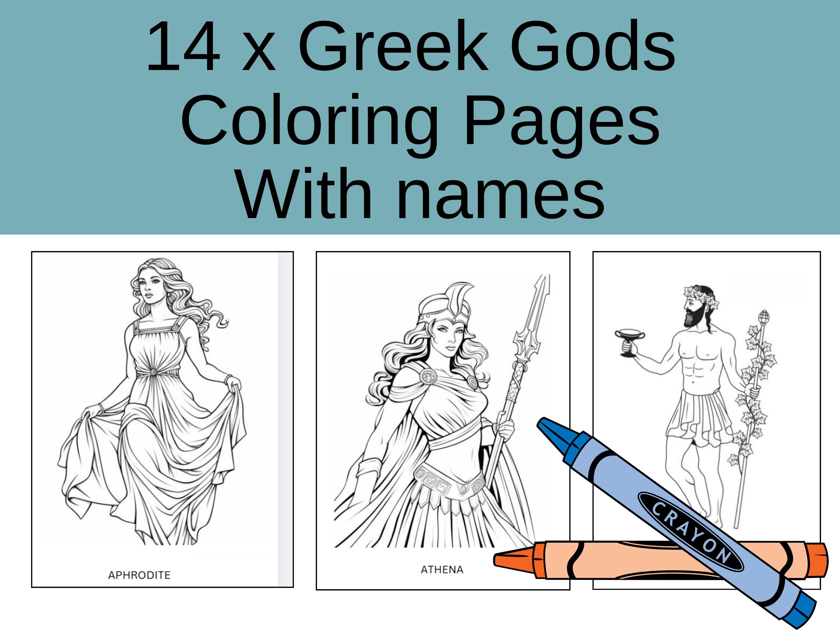 Greek Gods Printable Coloring Pages for Kids, Roma God Classroom and ...