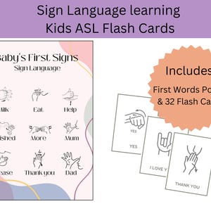 Set of Sign Language Printable Poster and ASL Flash Cards, Baby First ...