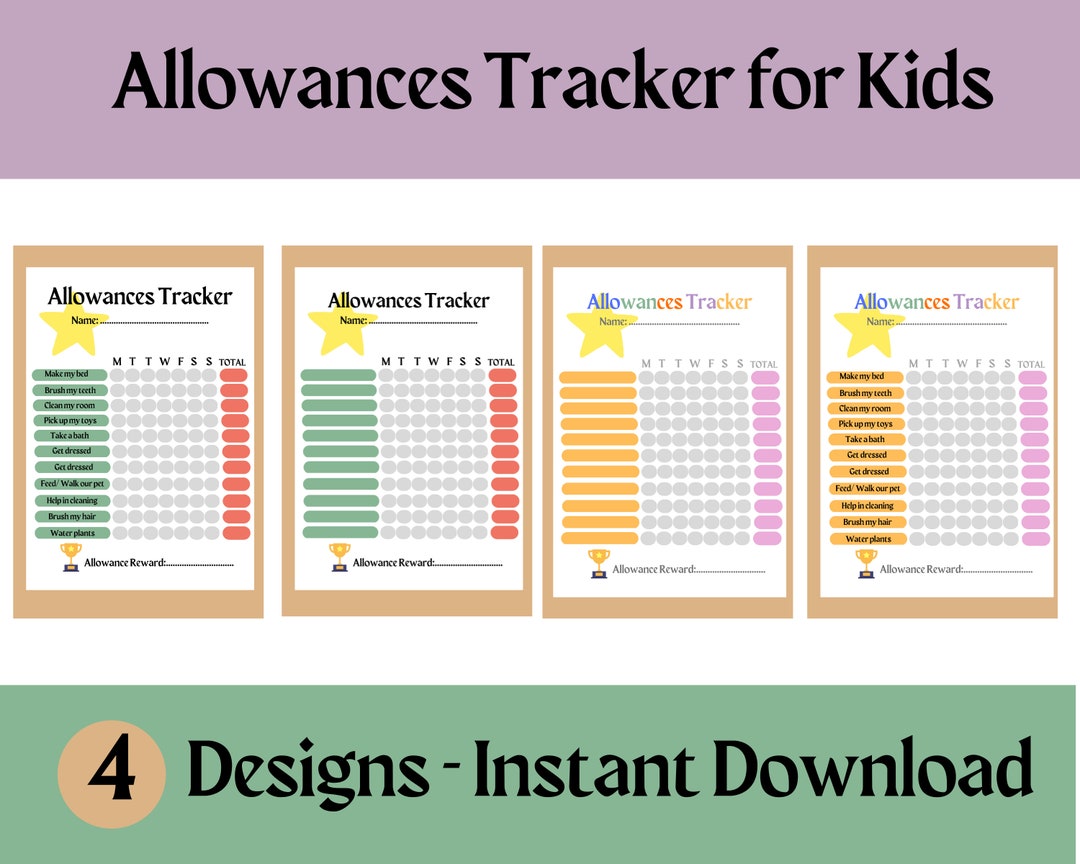 Allowance Tracker for Kids Printable Weekly Allowance Chore - Etsy
