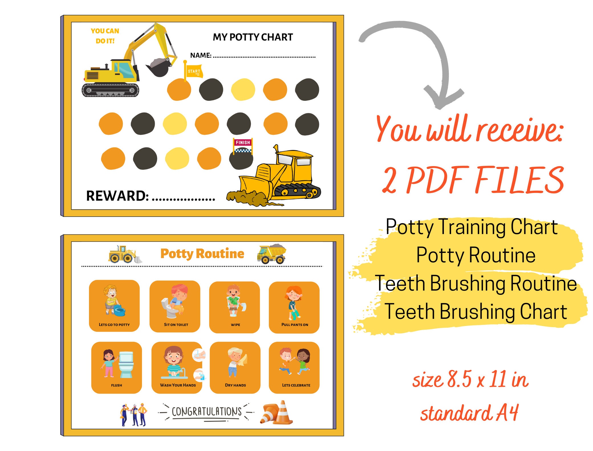 Potty Reward Chart Kit Construction Potty Training Chart - Etsy
