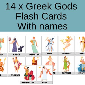 24 Greek Mythology Printable Flashcards for Kids, 12 GREEK GODS ...