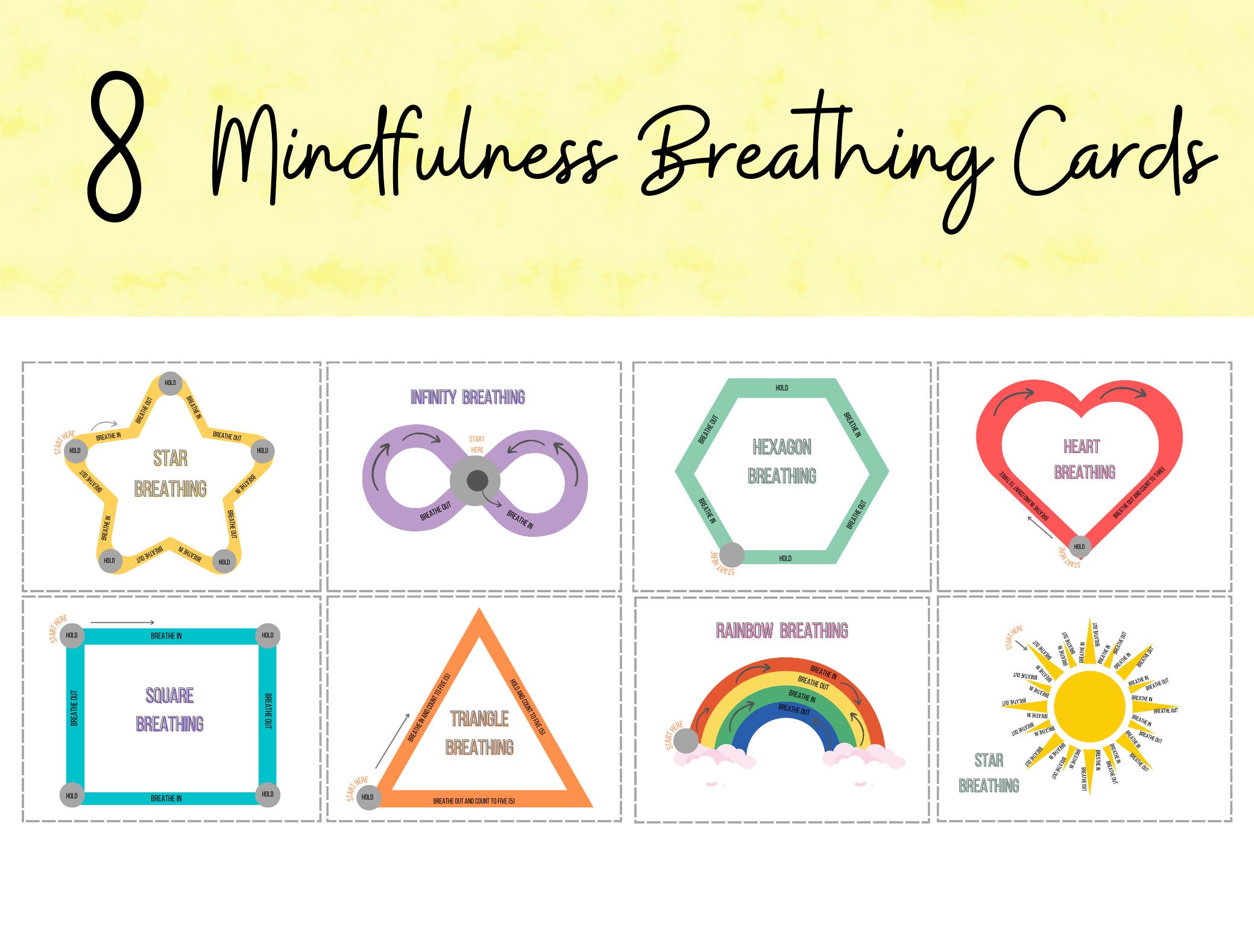 Mindfulness Breathing Cards , Breathing Shapes ,meditation Activity ...
