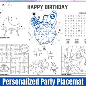 Space Birthday Coloring Place Mat, Printable Astronaut Party Activity ...