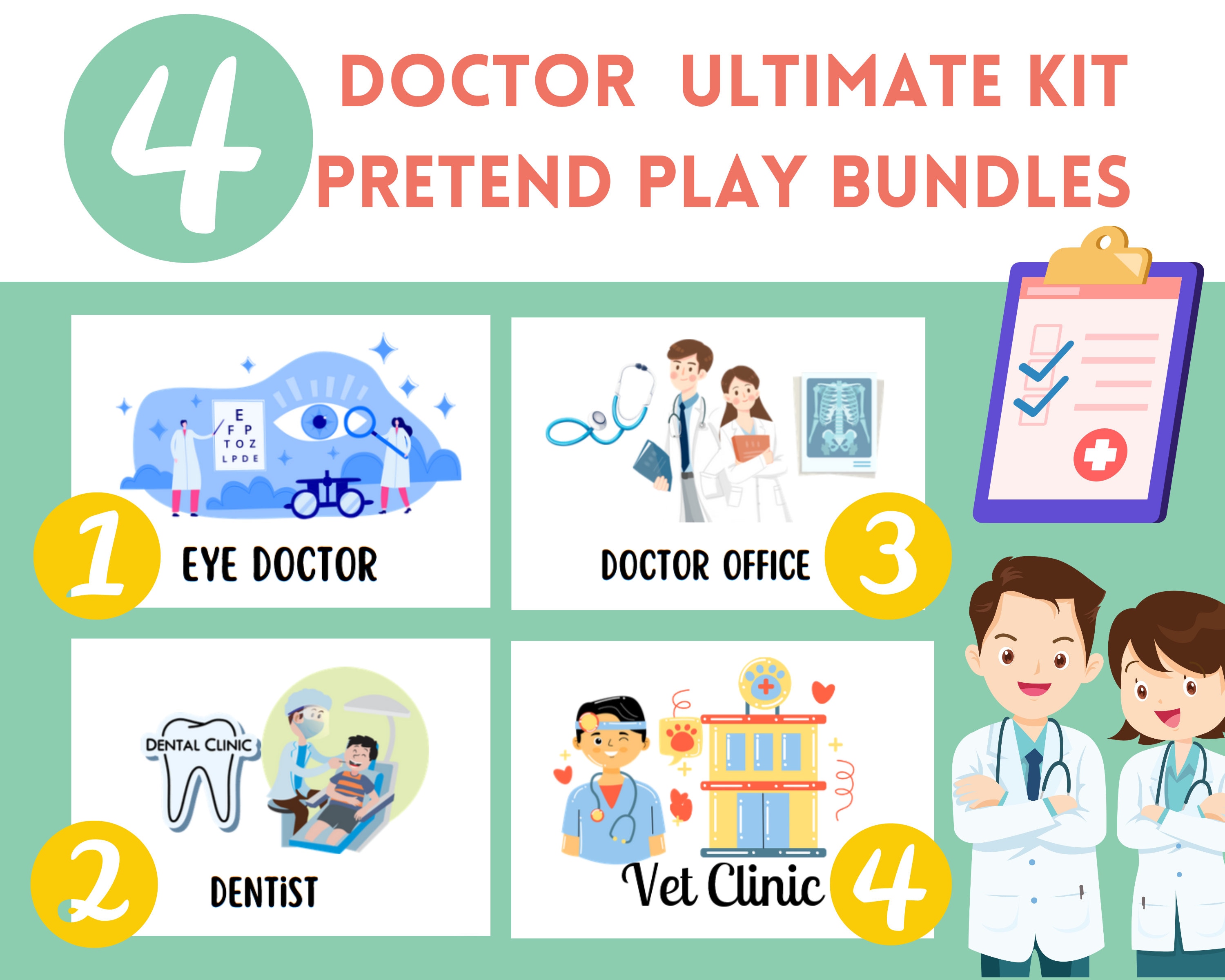 Pretend Play Doctor Set, Dentist, Eye Doctor, Optician, Vet Clinic ...