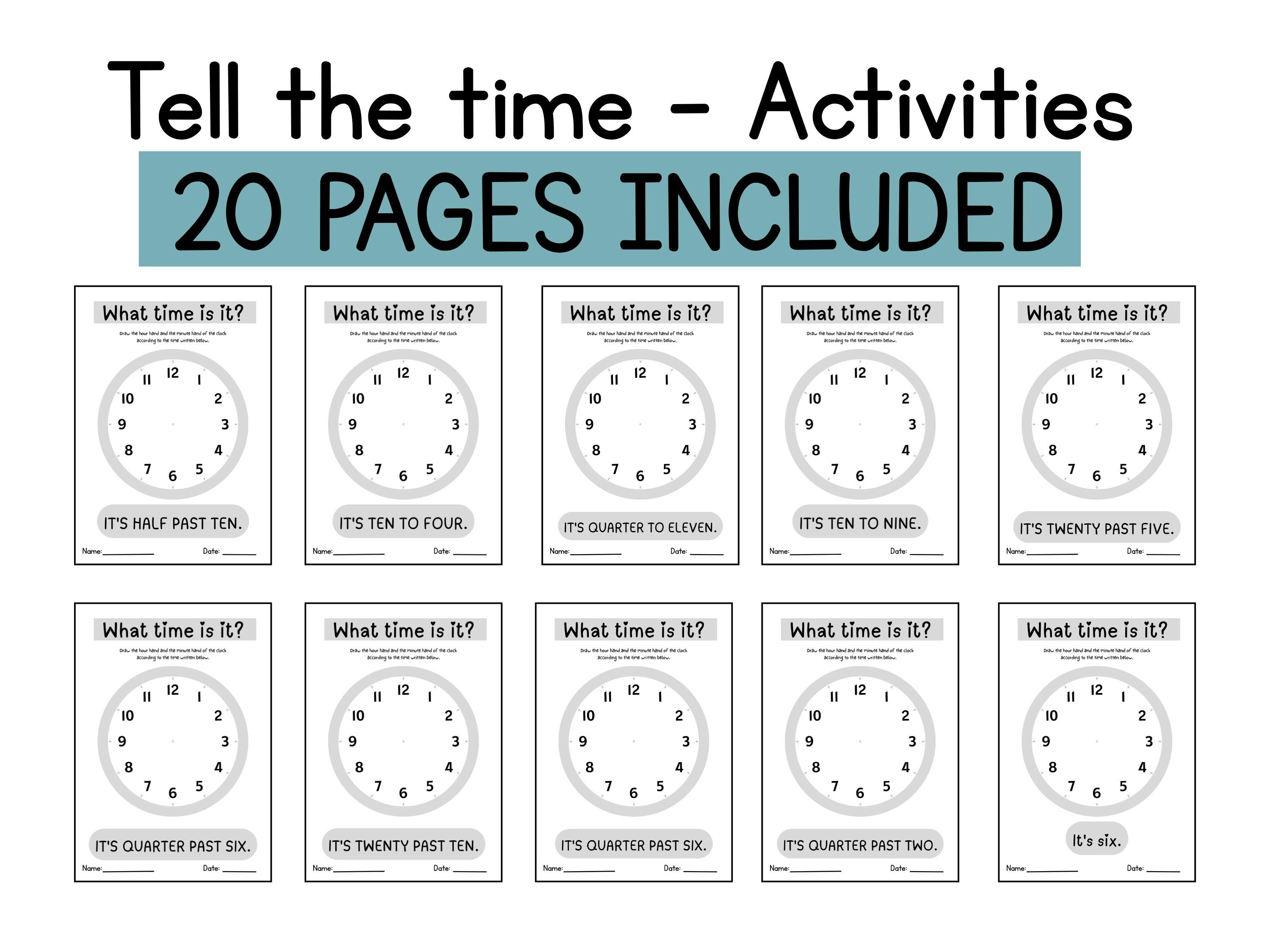 Printable What's the Time Worksheets for Kids, Clock Drawing Activity ...