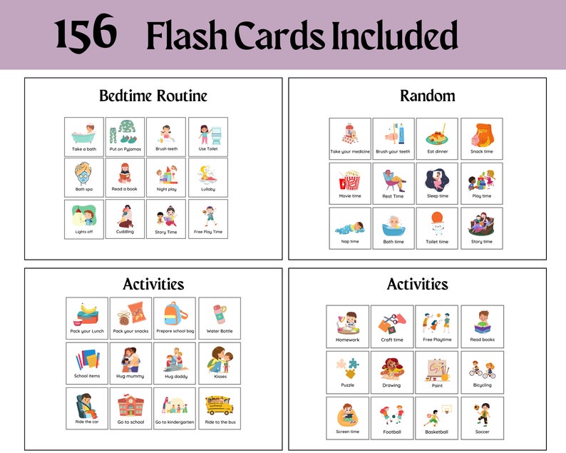 156 Picture Routine Cards for Kids + 4 Routine Chart ,visual Schedule ...
