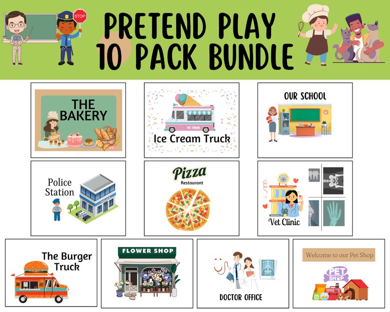 Printable Pretend Play Bundle | 10 Dramatic Play Sets for Kids | Role ...