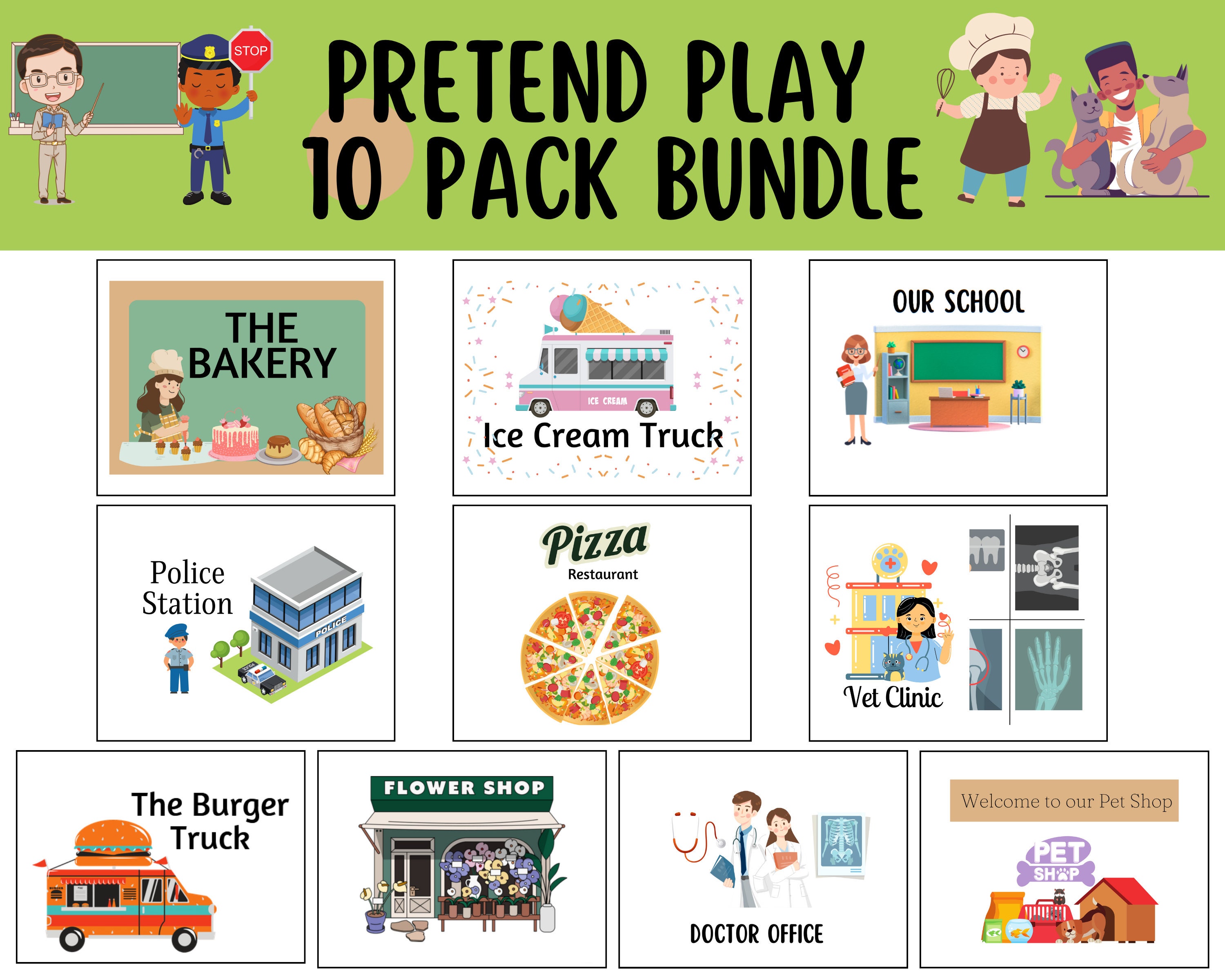 Printable Pretend Play Bundle | 10 Dramatic Play Sets for Kids | Role ...