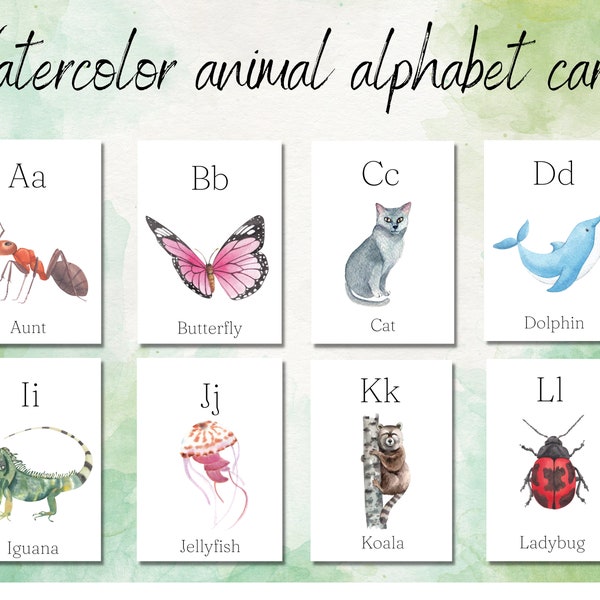 Watercolour Alphabet. Flashcards - Etsy