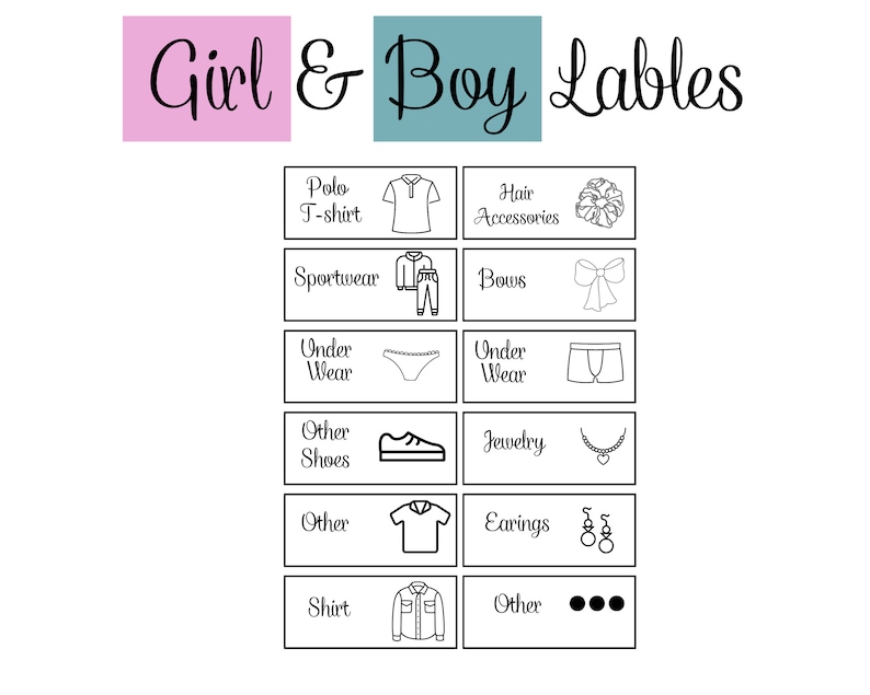 Closet Drawer Lables, Kids Dresser Drawer Labels, Kids Closet Storage ...