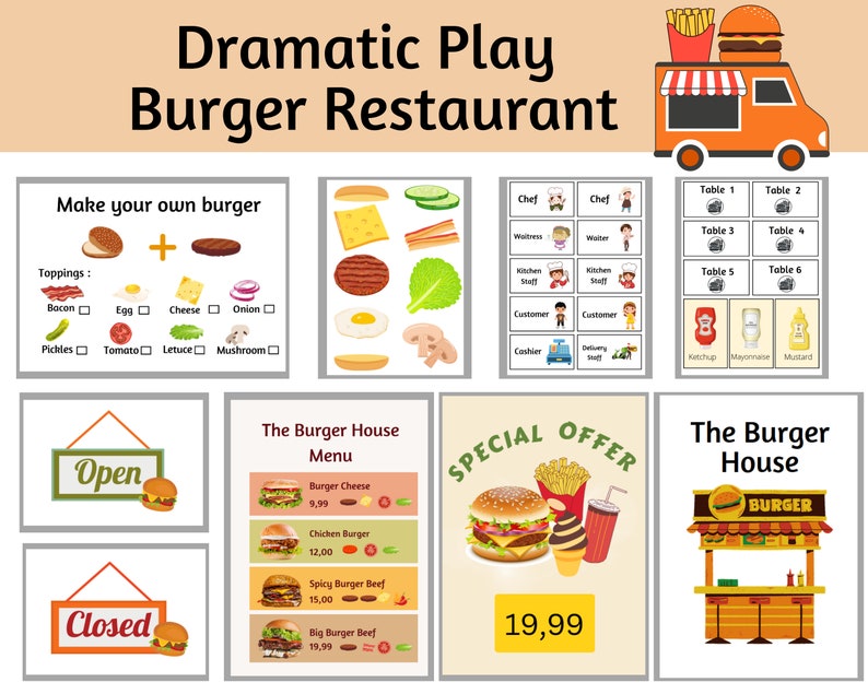 Hamburger Dramatic Play, Burger Shop Pretend Play, Classroom Dramatic ...