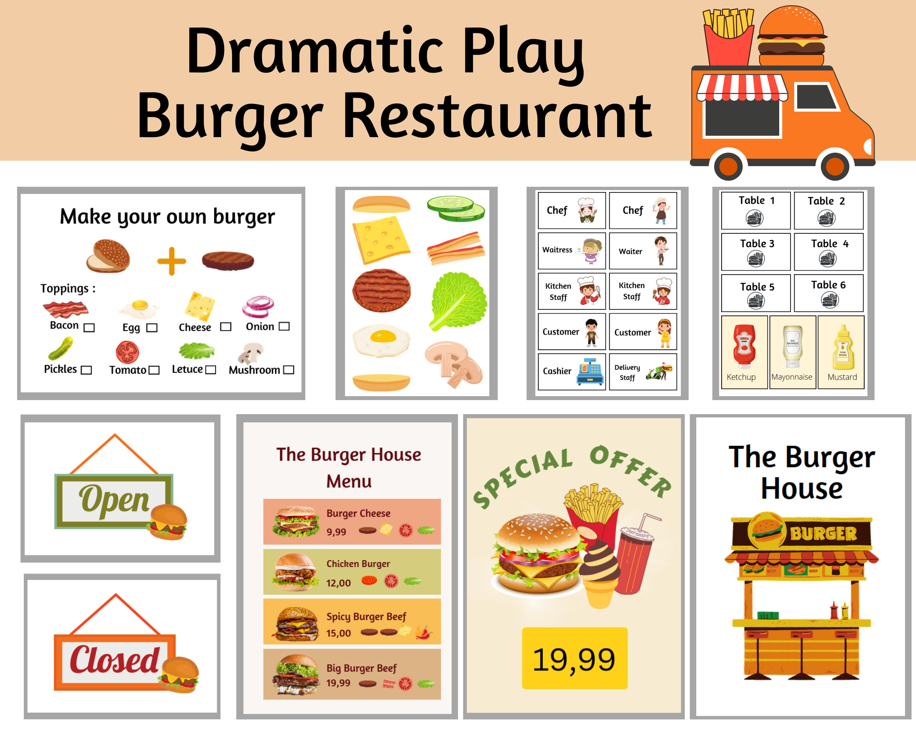 Hamburger Dramatic Play, Burger Shop Pretend Play, Classroom Dramatic ...