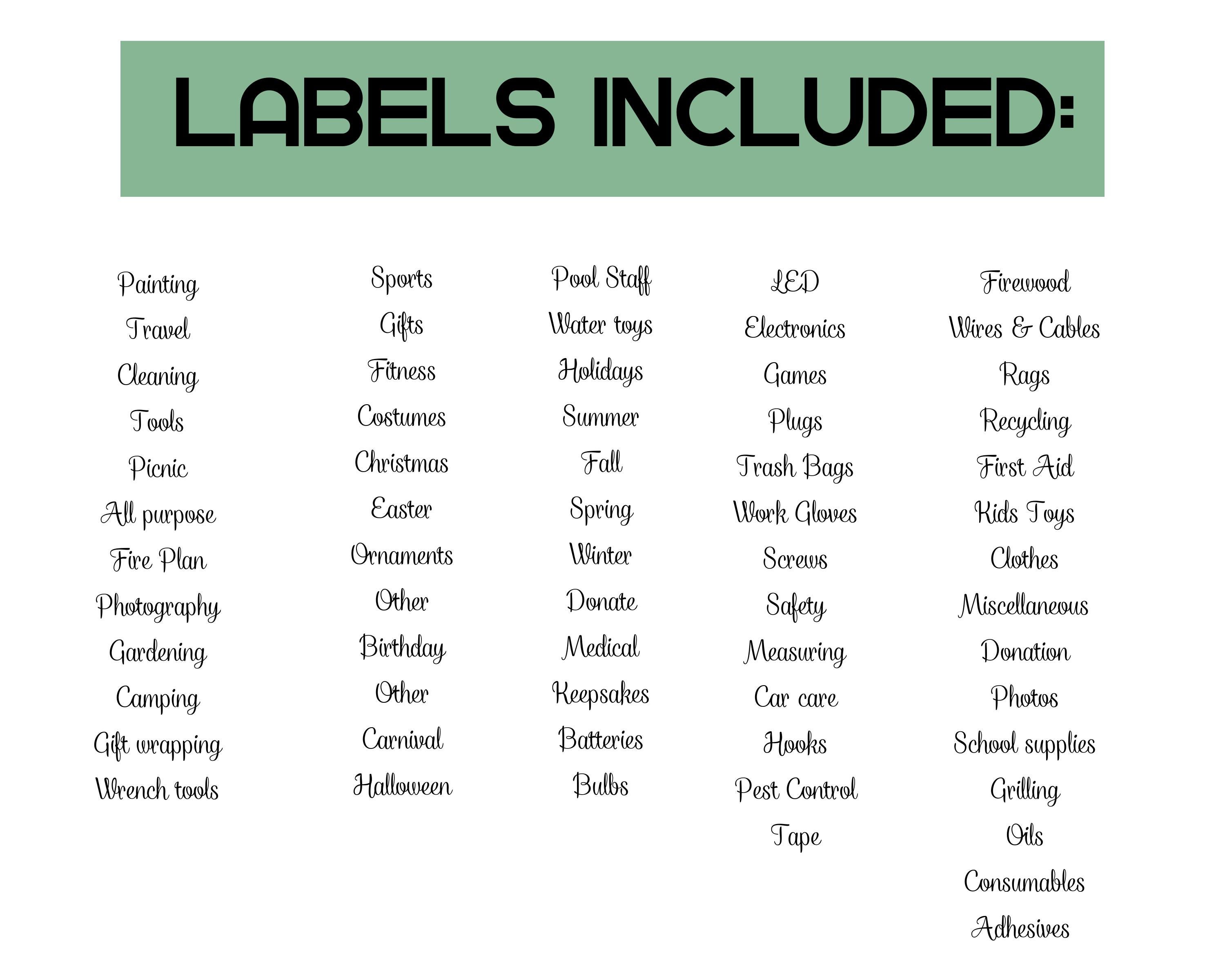 Garage Organization Labels | Basement Storage Bin | Workshop & Tools ...